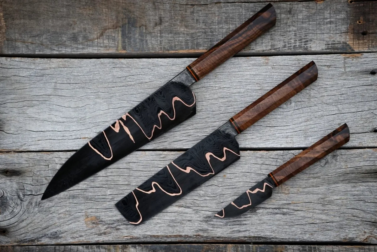 Set of 3 Damascus CuMai Knives – Sam Goldbroch Sharp Co.